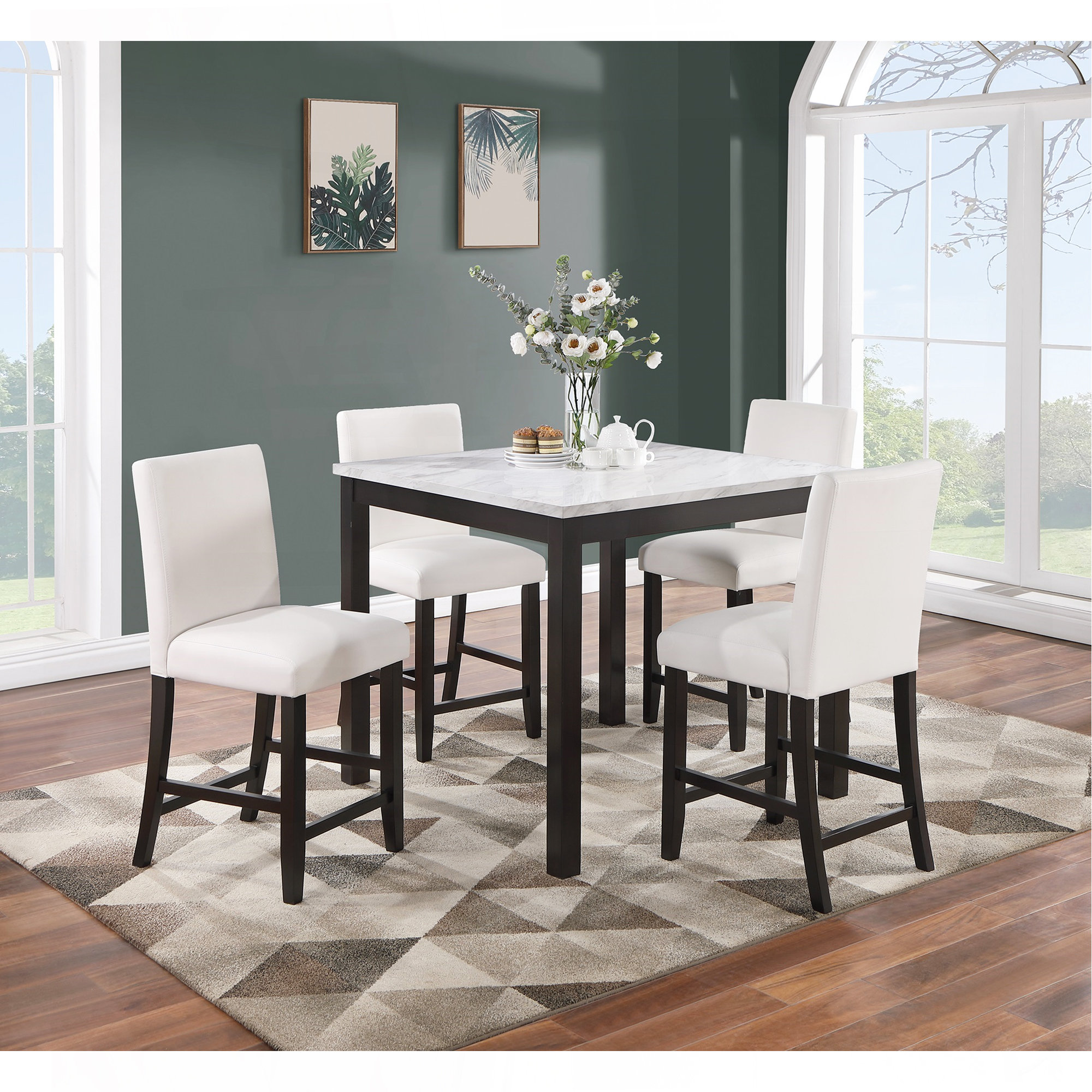 Latitude Run® Modern 5Pc Counter Height Dining Set Kitchen Dinette Faux ...