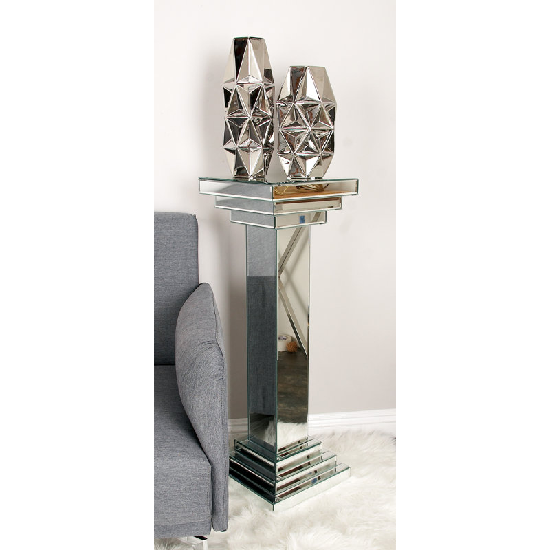 Mercer41 Newcastleton Silver Wood Mirrored Pedestal Table 12" x 12" x ...