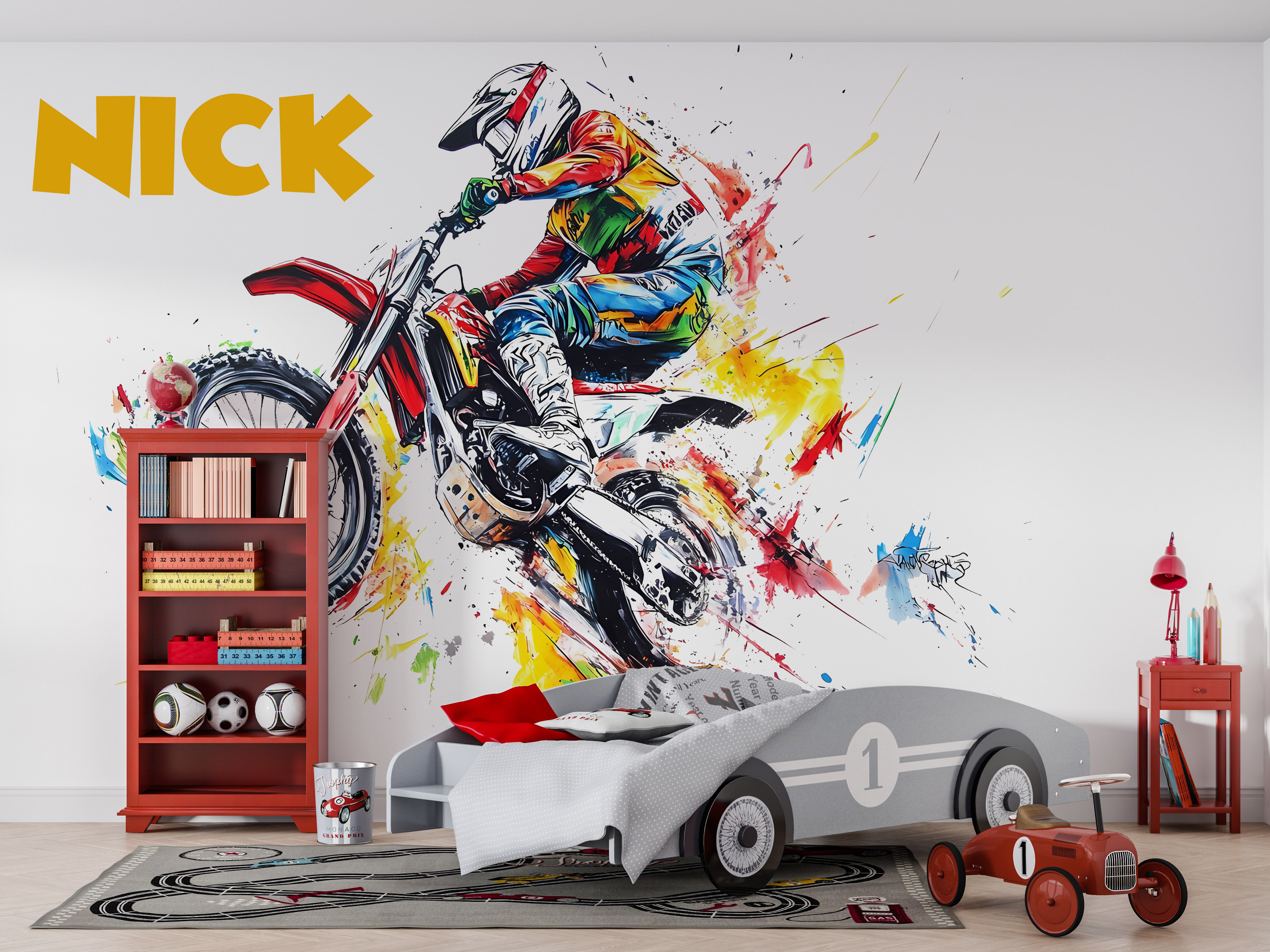 Trent Austin Design® Dirt Bike Rider Name Wall Decal – Colorful Custom ...