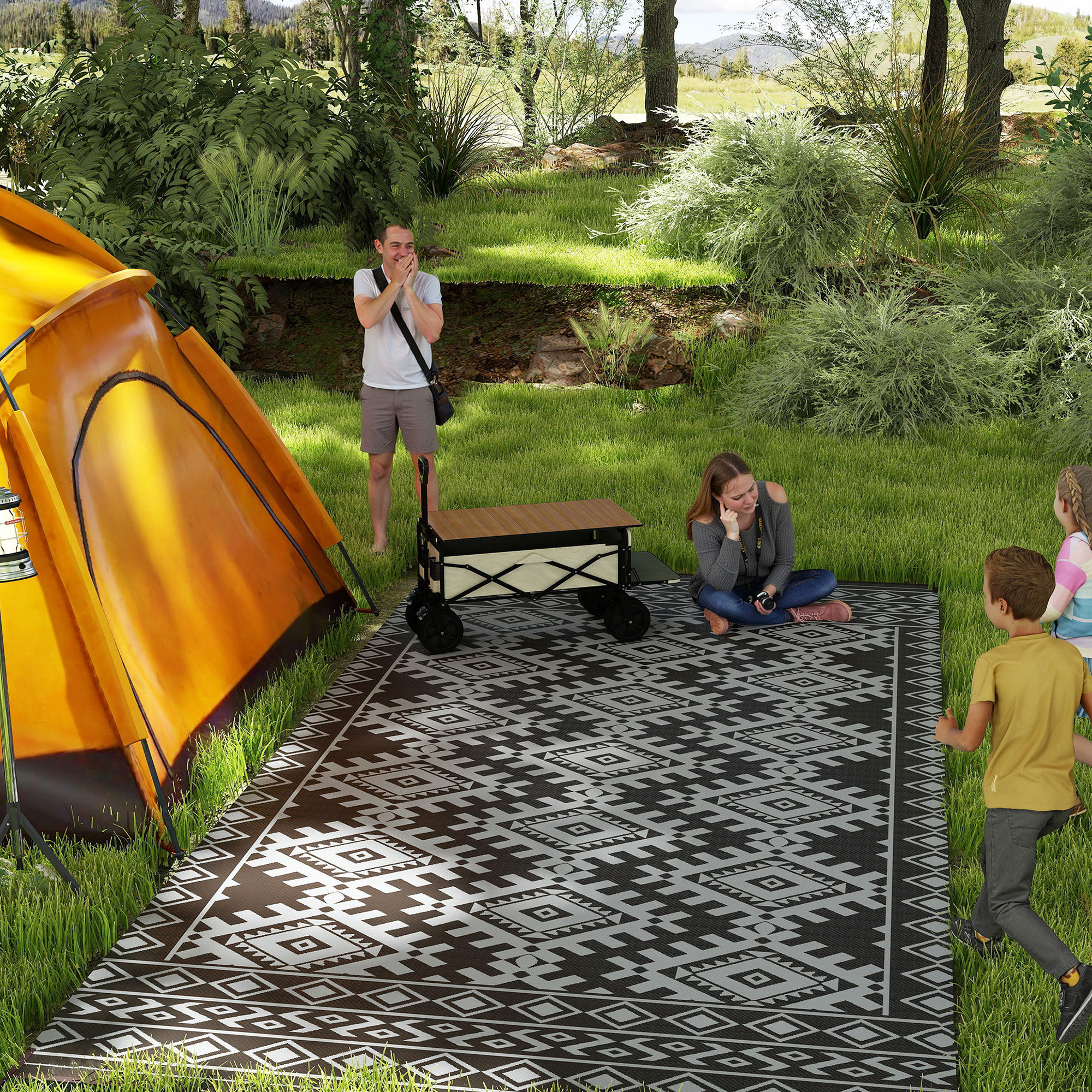 Outsunny Reversible Outdoor Rug, 9' x 18' Waterproof Plastic Straw ...