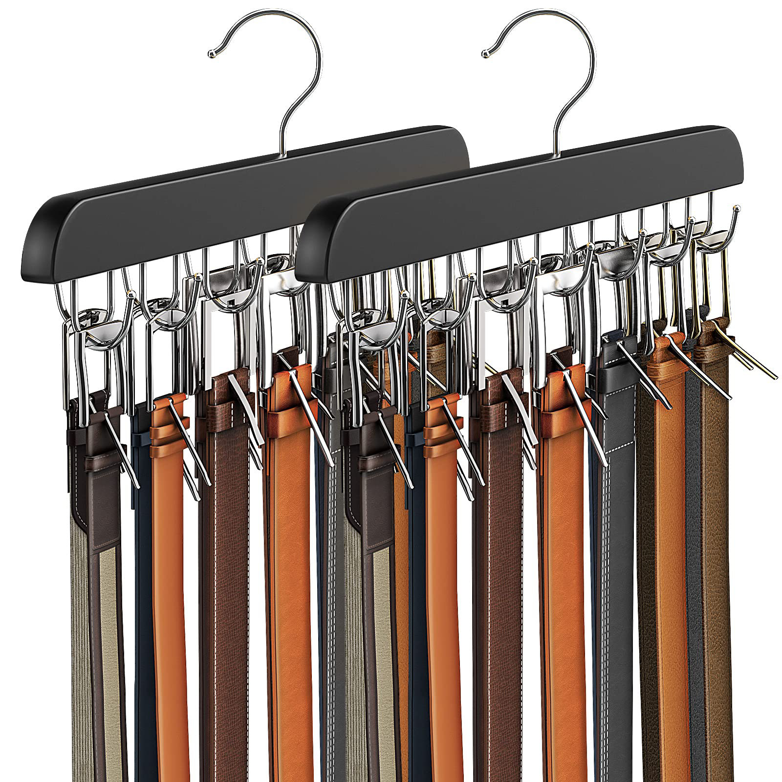 Rebrilliant Belt Hanger For Closet Max 42 Belts, Sturdy Wood Belt Rack ...