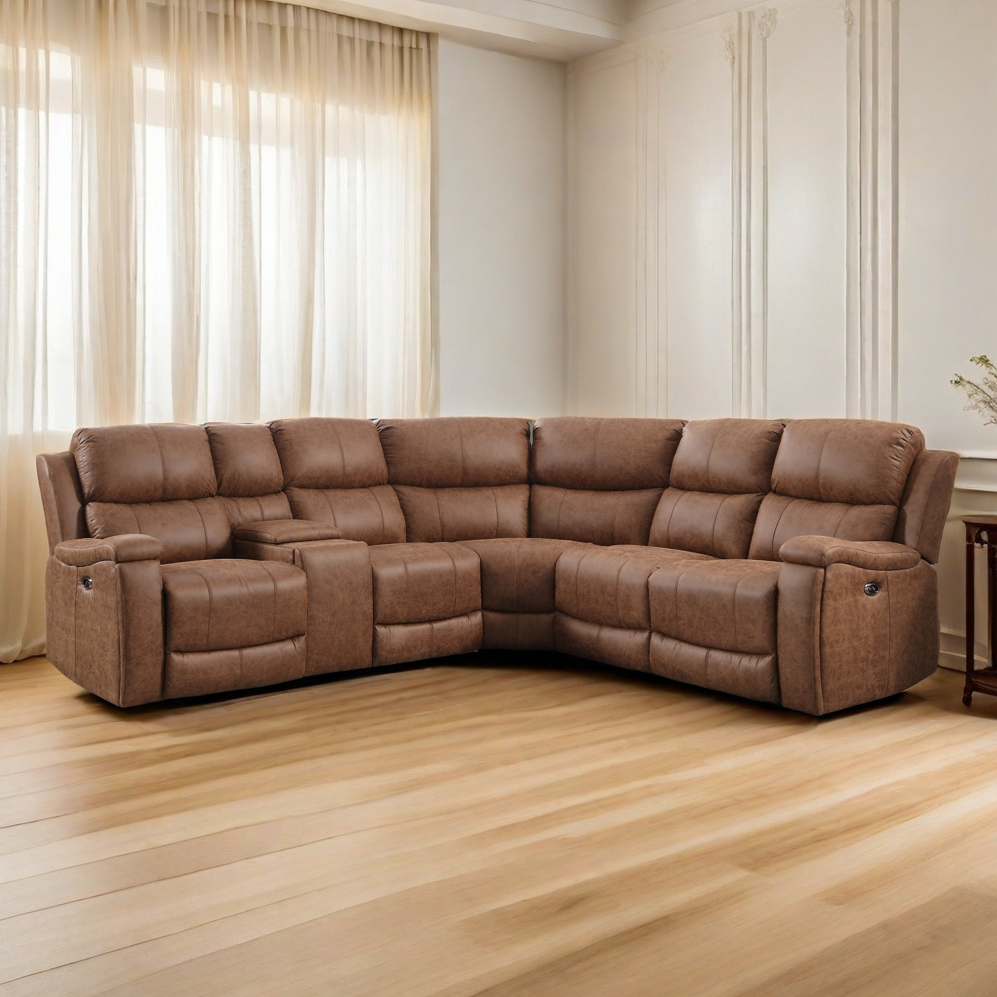 Latitude Run® Wayland 96" Wide 3 - Piece Leather Power Reclining ...