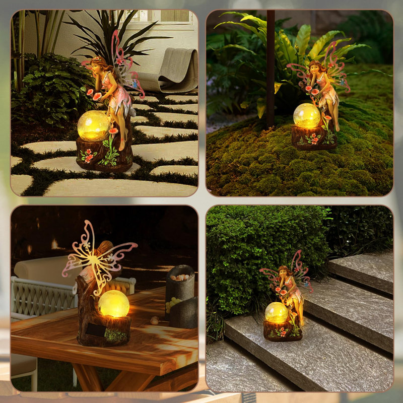 Trinx Garden Fairy Statue Outdoor Decoration Solar Flower Fairy Statue ...