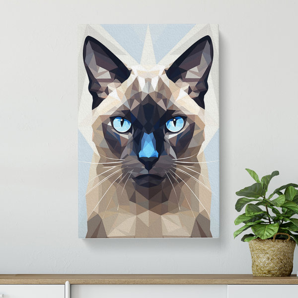 Marlow Home Co. Siamese Cat Geometric - No Frame Print | Wayfair.co.uk