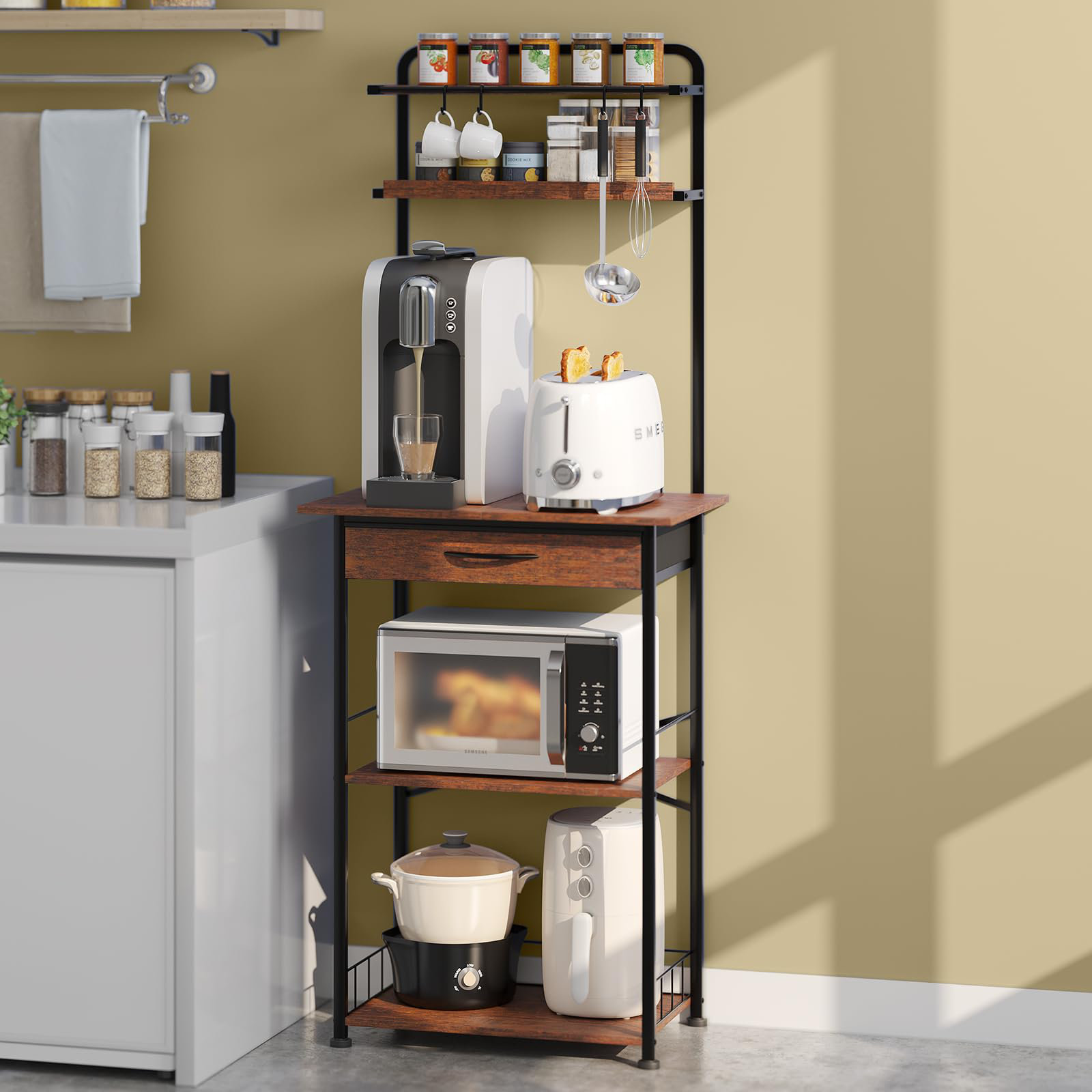 17 Stories Coffee Bar Station - Bakers Rack With Fabric Drawer ...
