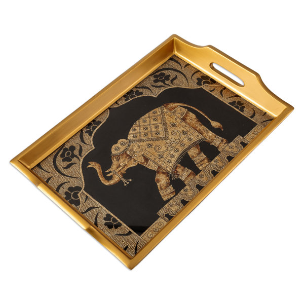 Bungalow Rose Handmade Oriental Treasure Reverse Painted Glass Tray ...