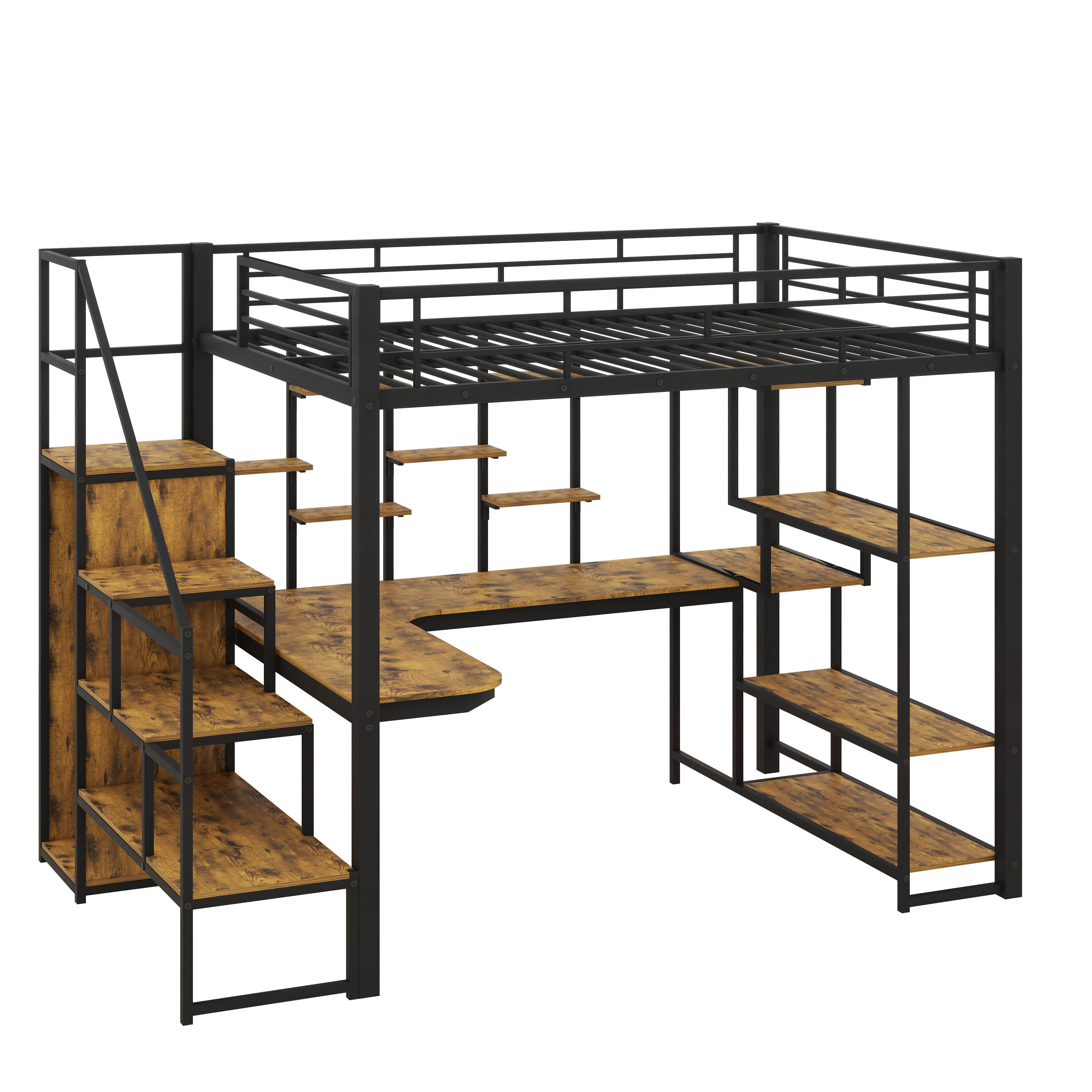 Mason & Marbles A Full-Sized Metal Loft Bed That Highlights A Storage ...