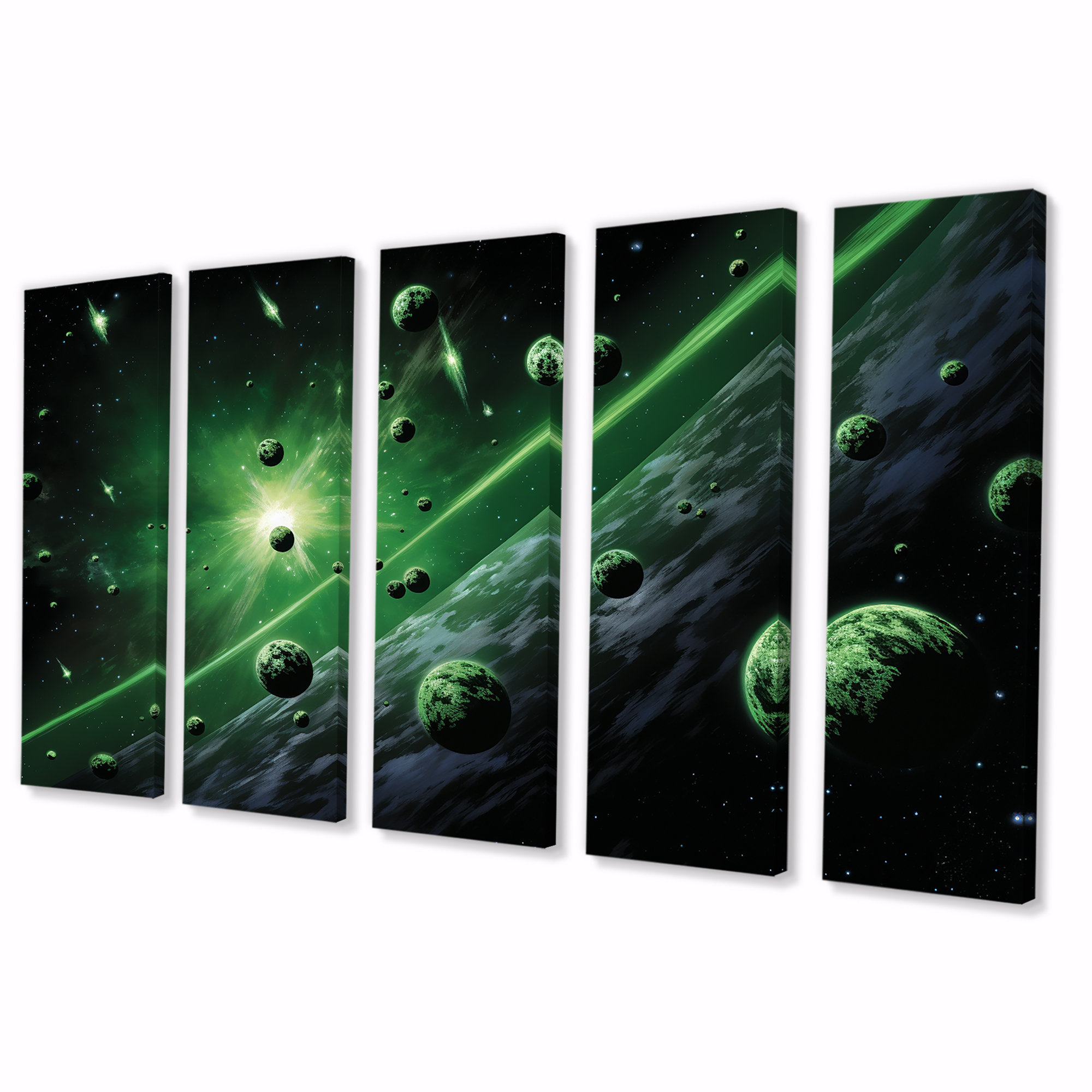 Latitude Run® Green And White Cosmos Explosion II - Planets 5 Piece ...