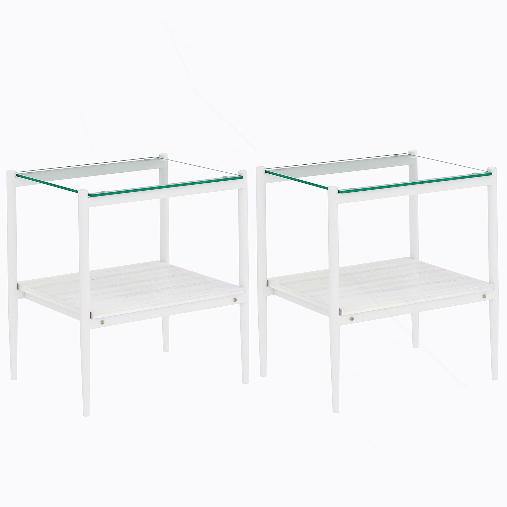 Mercer41 Set of 2 Rectangle End Table, Tempered Glass Tabletop with MDF ...