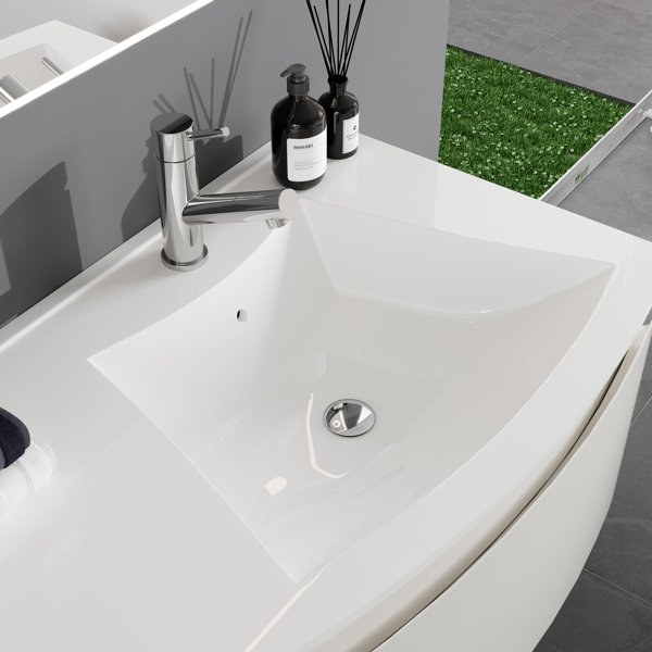 Wrought Studio™ Loveda 48"W X 18"D White Wall Mount Bathroom Vanity ...