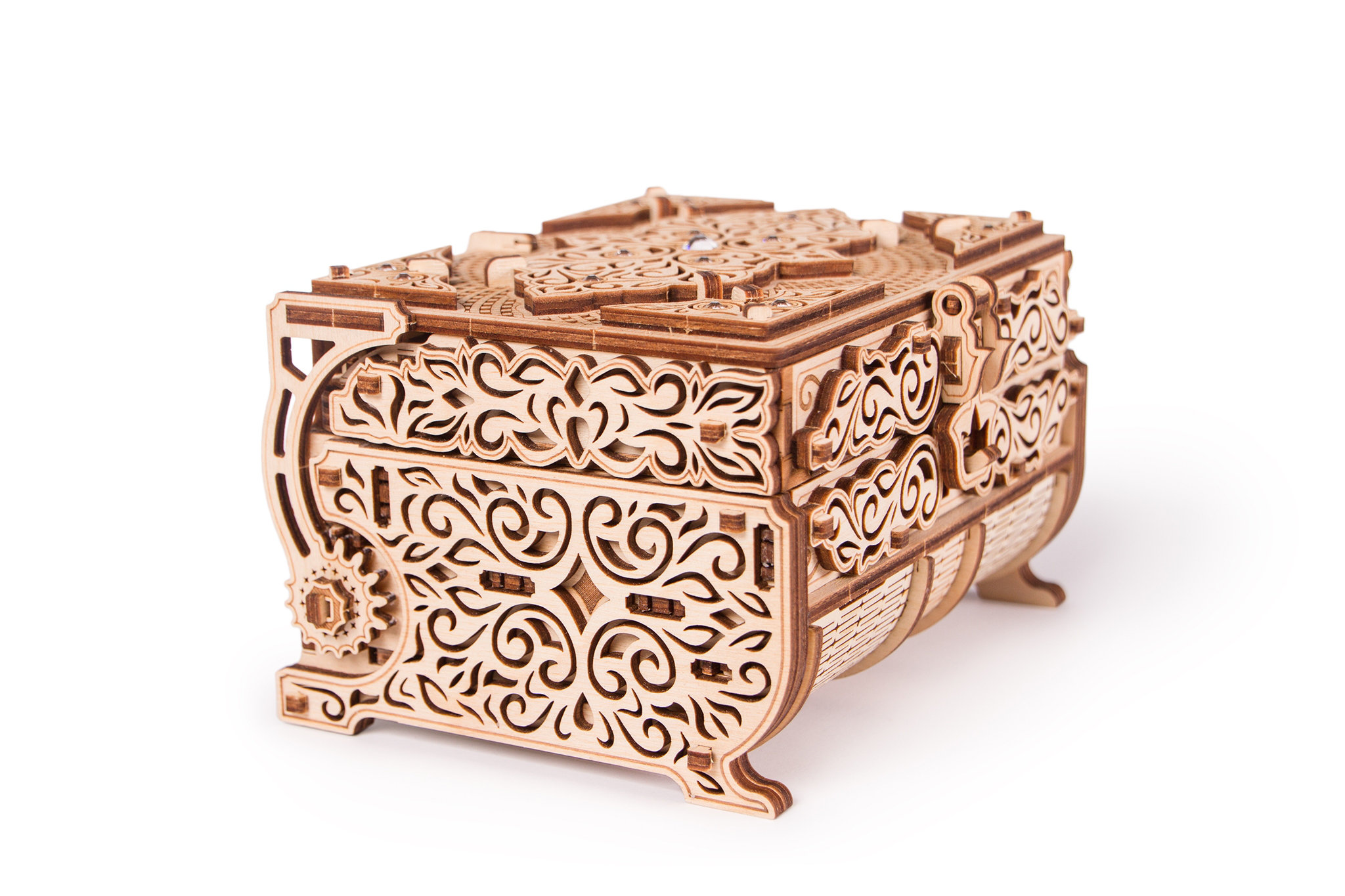 Wood Trick Treasure Box with Swarovski Crystals Wooden 3D Mechanical ...