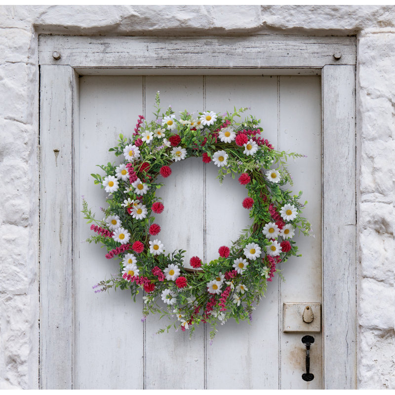 Primrue 22" Polyester Daisy & Allium Wreath | Wayfair