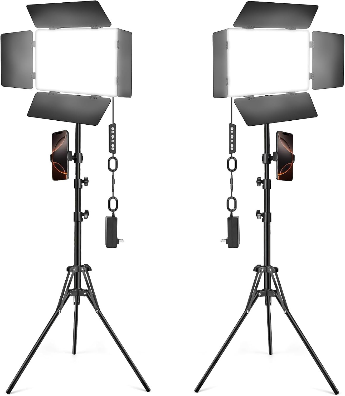 JJbaok 2 Pack LED Video Light Kit With Barn Doors & Stands, 30W ...