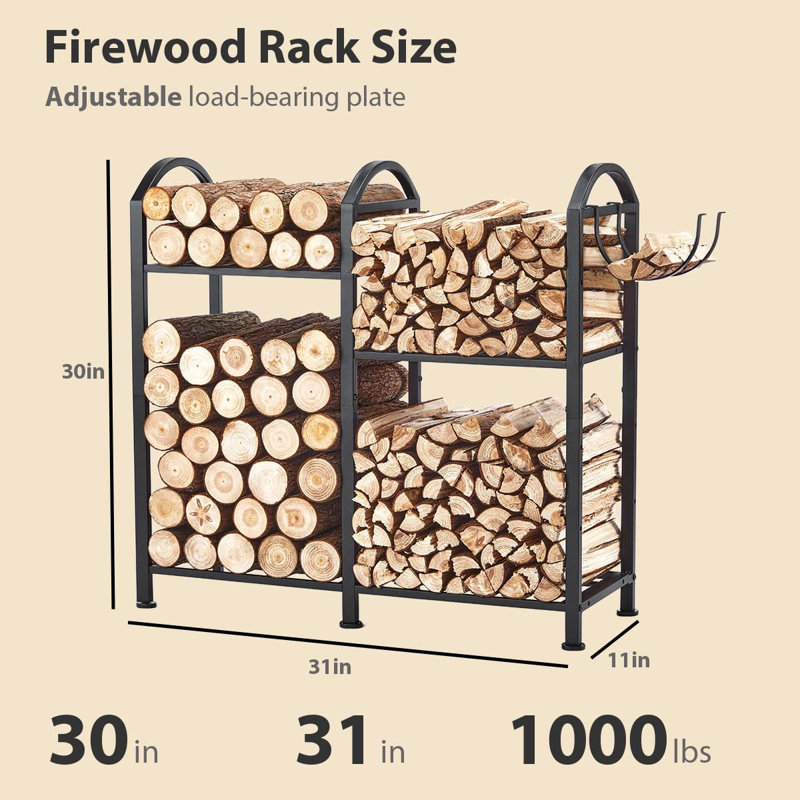 Rebrilliant Heavy Duty Black Stainless Steel Firewood Rack - Adjustable ...