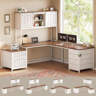 Gracie Oaks Farmhouse L Shaped Office Desk With 6 Drawer, Reversible ...