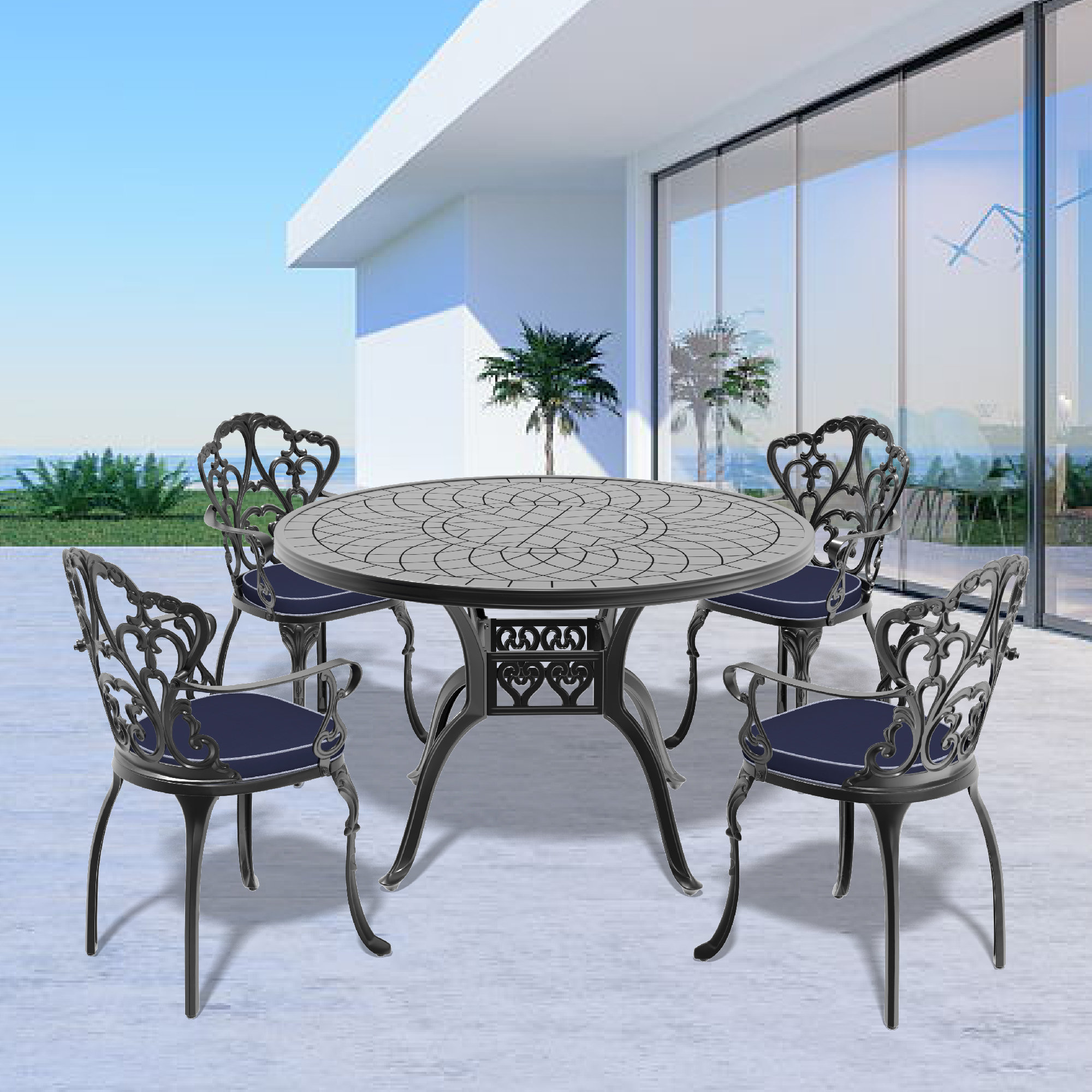 World Menagerie Turnhouse 47.24 -inch Round Table Cast Aluminum Outdoor ...