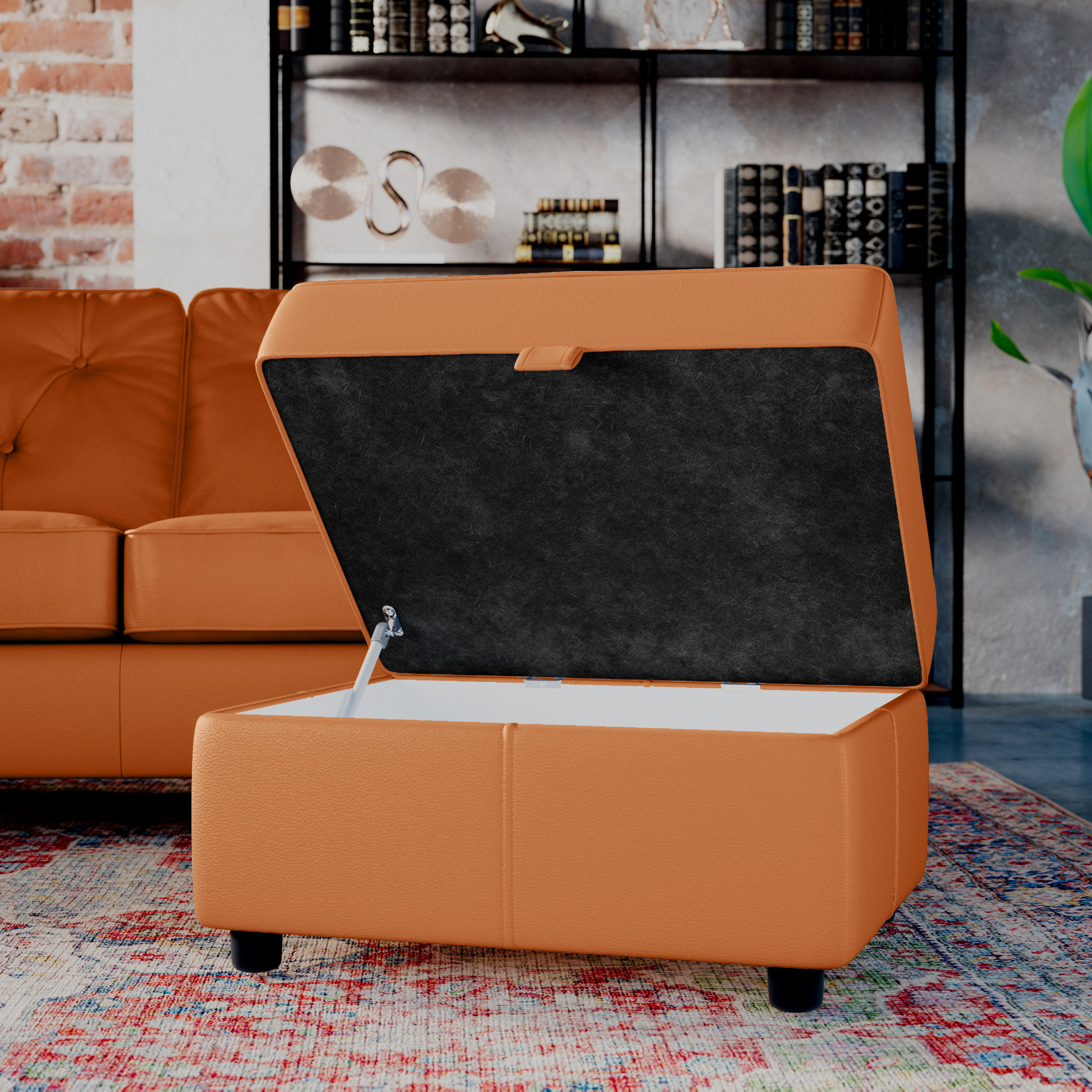 Corrigan Studio Marylin Wide Rectangle Footstool Ottoman with Storage ...