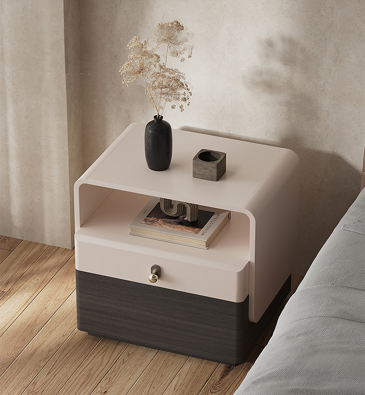 STONE DRAGON TILE ARTS LLC Italian Minimalist Bedside Table, Light ...