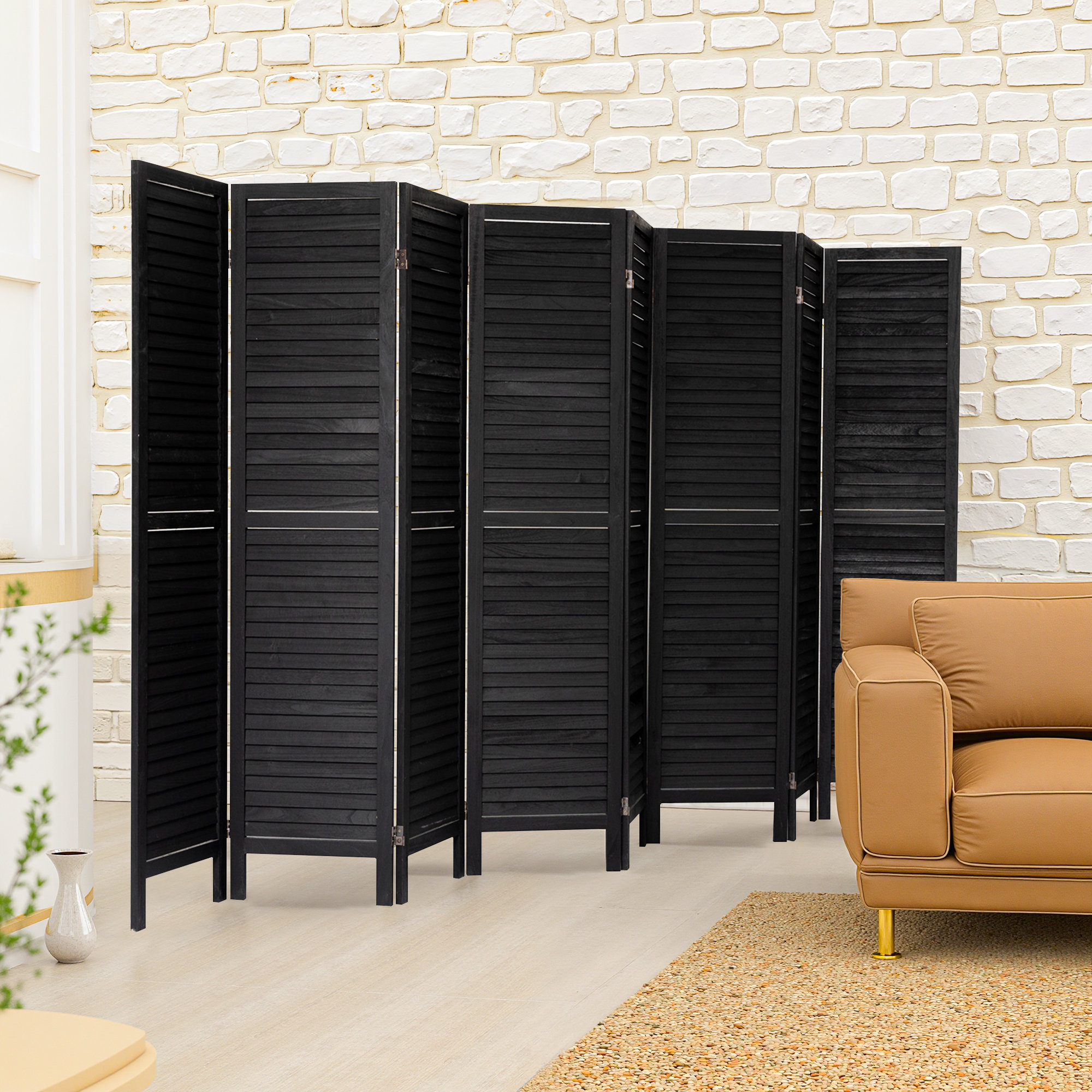 Winston Porter 8 Panel Folding Room Divider 5.6 Ft Wood Louvered Room ...