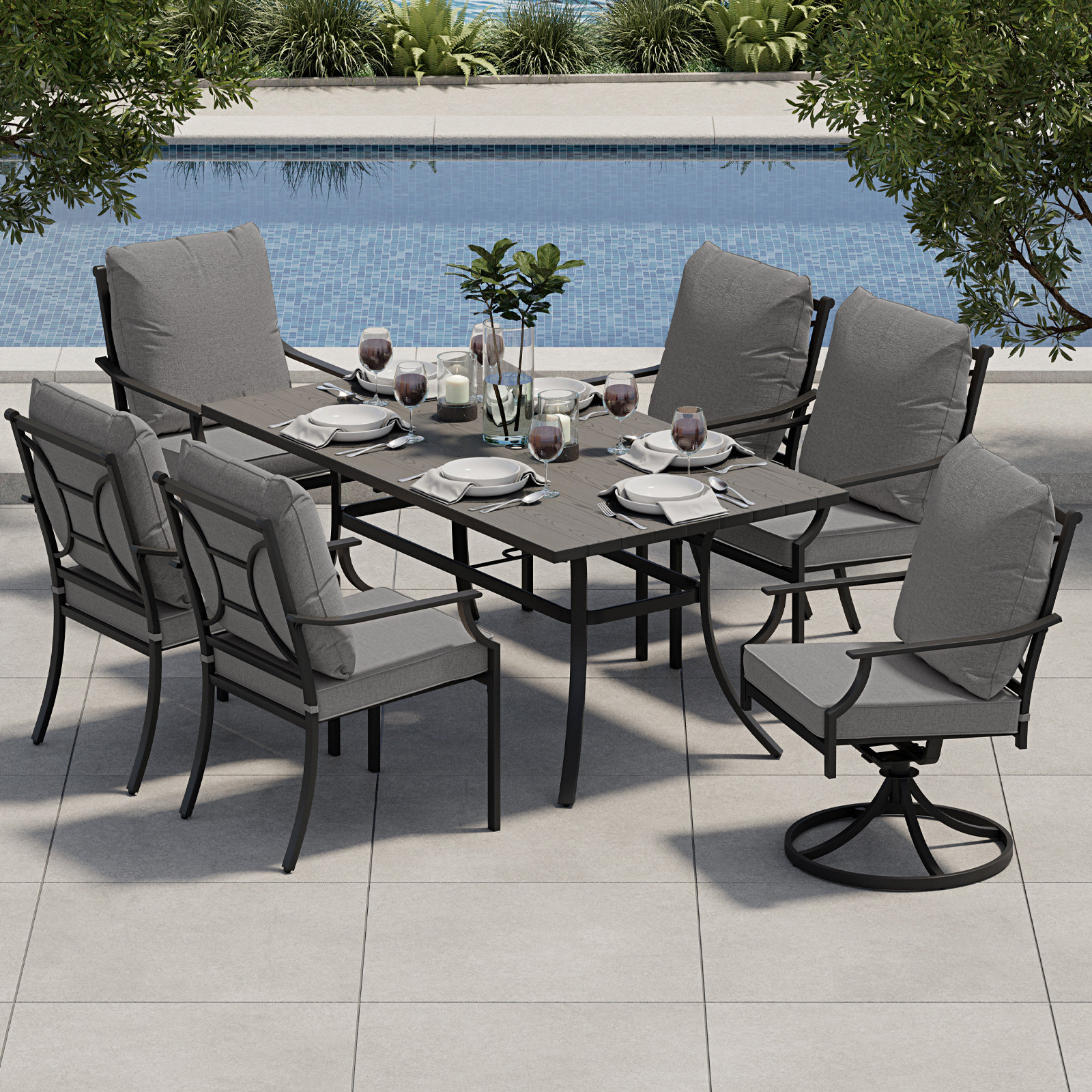 Grand Patio 6 - Person Rectangular Outdoor Dining Set with Cushions ...