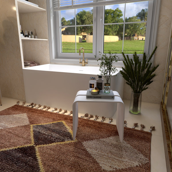 HOME ART Solid Surface Shower Stool Matte White Minimalist Artificial ...