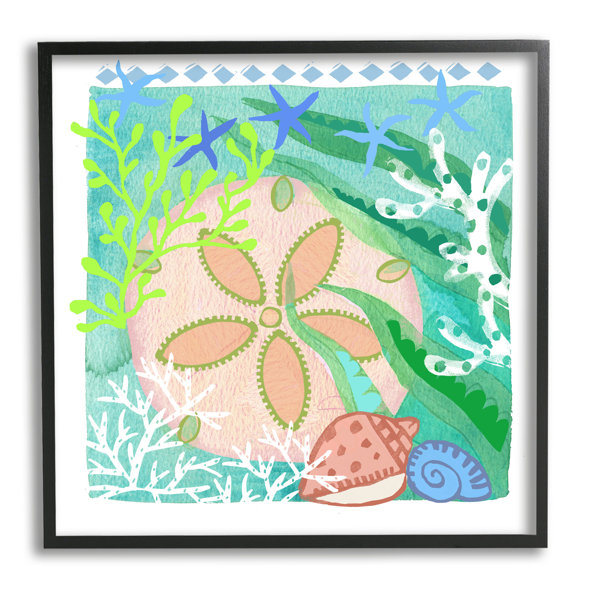 Stupell Industries Ocean Sand Dollar Collage Seashells Coral Pattern ...