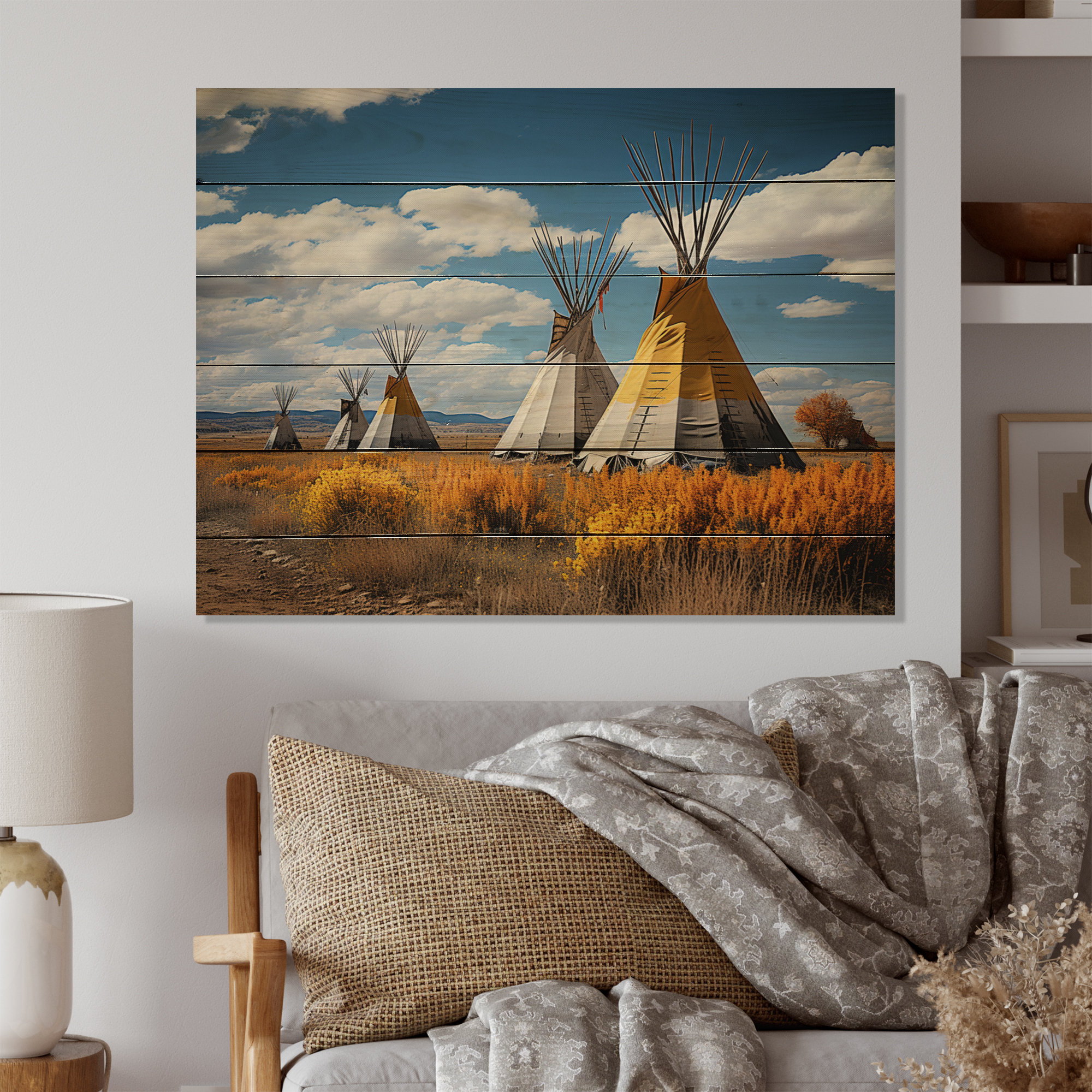 Union Rustic Yellow Native Tipi Path To Spirituality III On Wood Print ...