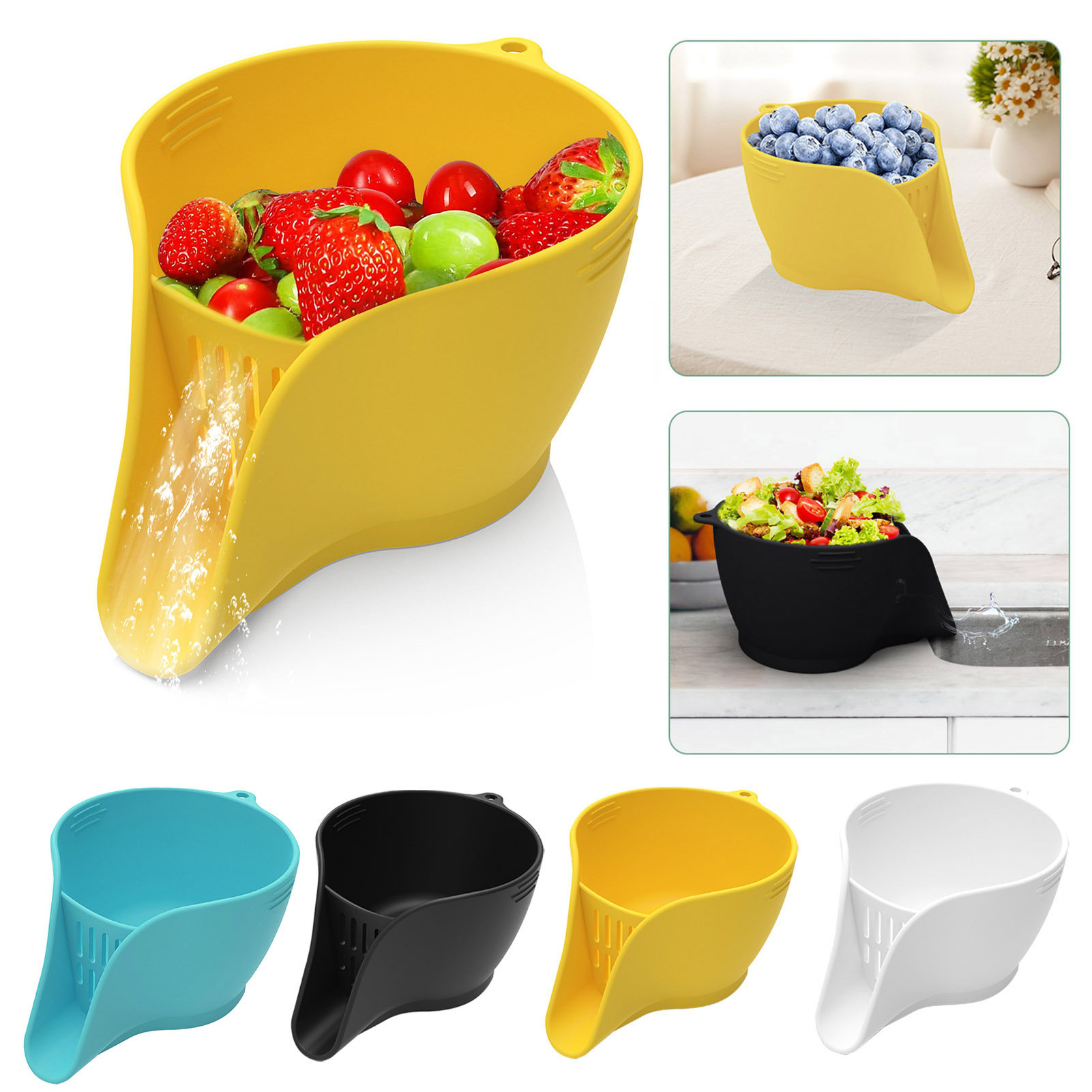 Prep & Savour Multifunction Silicone Drain Basket with Drainage Spout ...