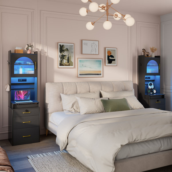 Latitude Run® Fontinella Tall Nightstand with Mirror and LED Lights, 3 ...