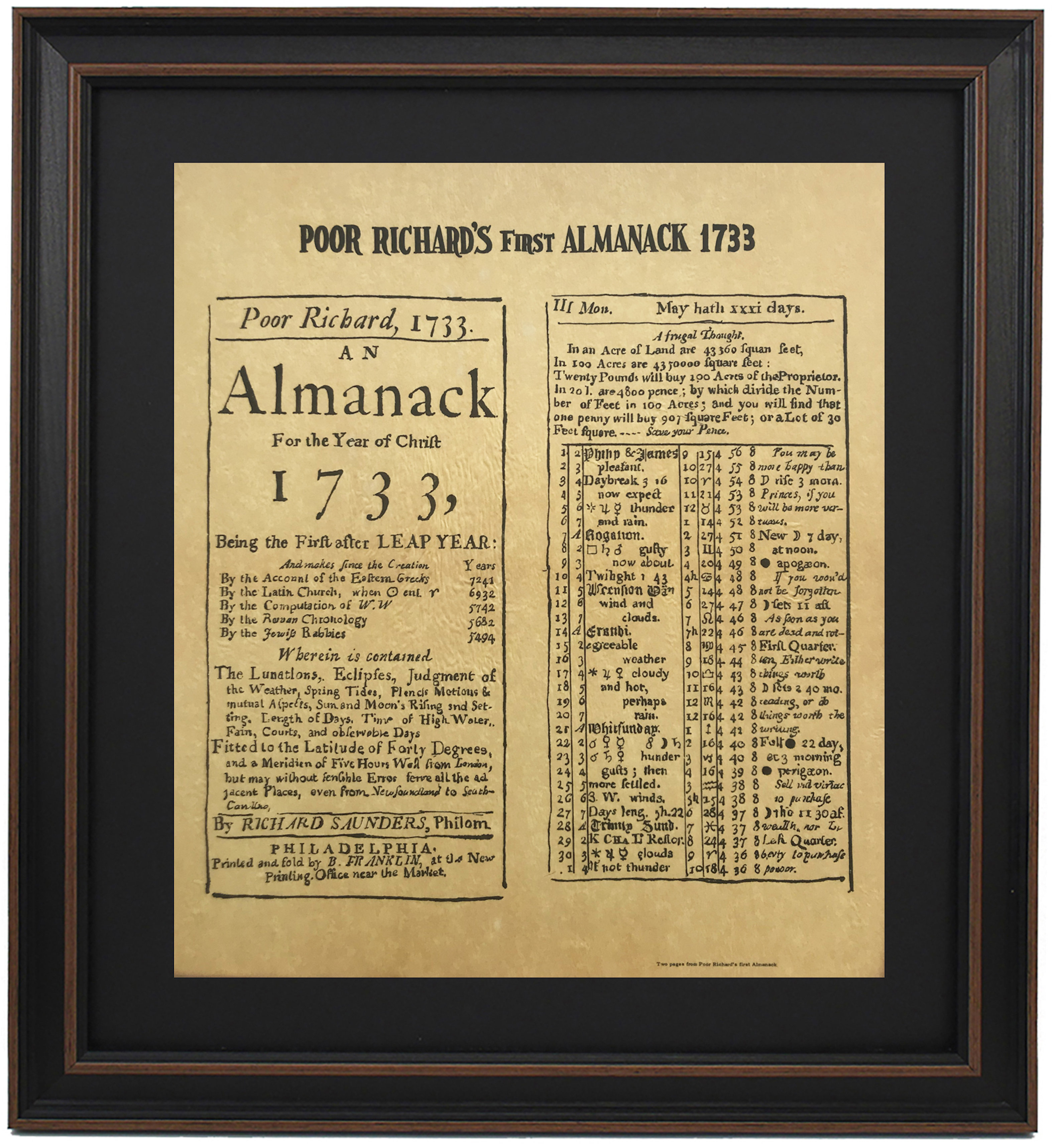Alcott Hill® First Poor Richard's Almanack 1733 | Framed Textual Art ...