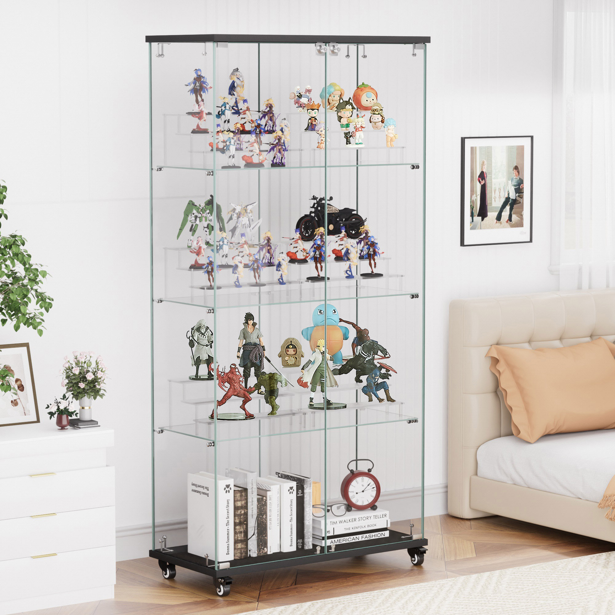 Ivy Bronx 4 Tier Glass Display Cabinet, Double Door Glass Cabinet With Two Locks, Floor Standing ...