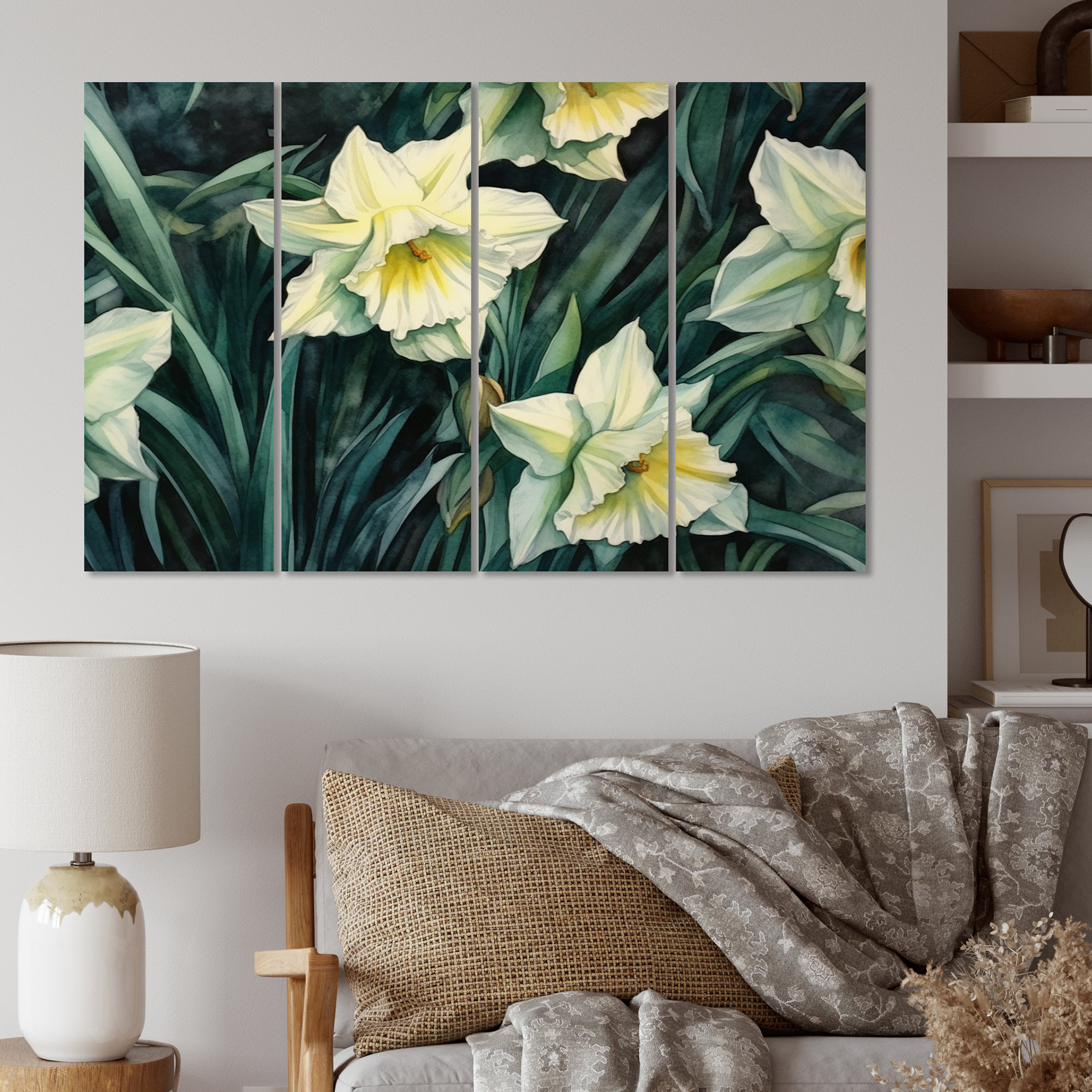 Design Art Yellow Green Natures Impression Daffodil I - Floral Canvas ...