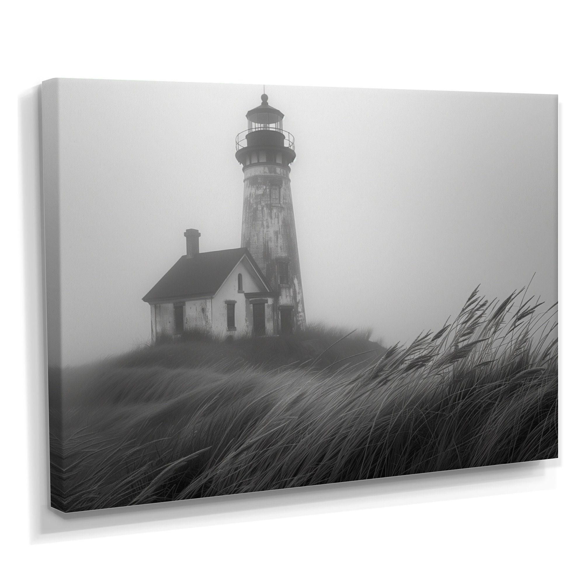 Breakwater Bay Monochrome Lighthouse Winter Fog Cliff I - Lighthouses ...