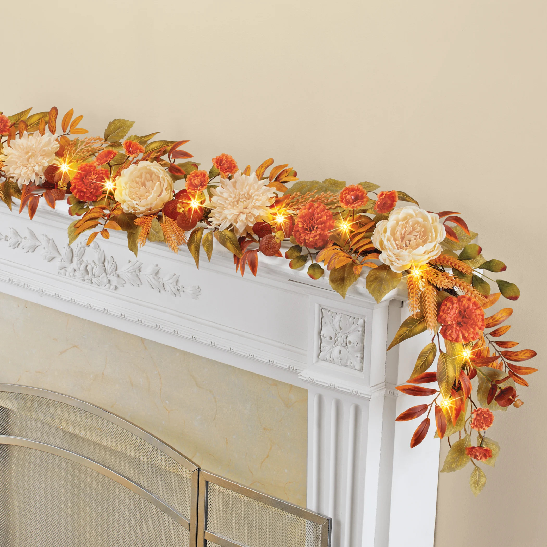 The Holiday Aisle® 5-Foot Long LED Lighted Autumn Harvest Peony Garland ...
