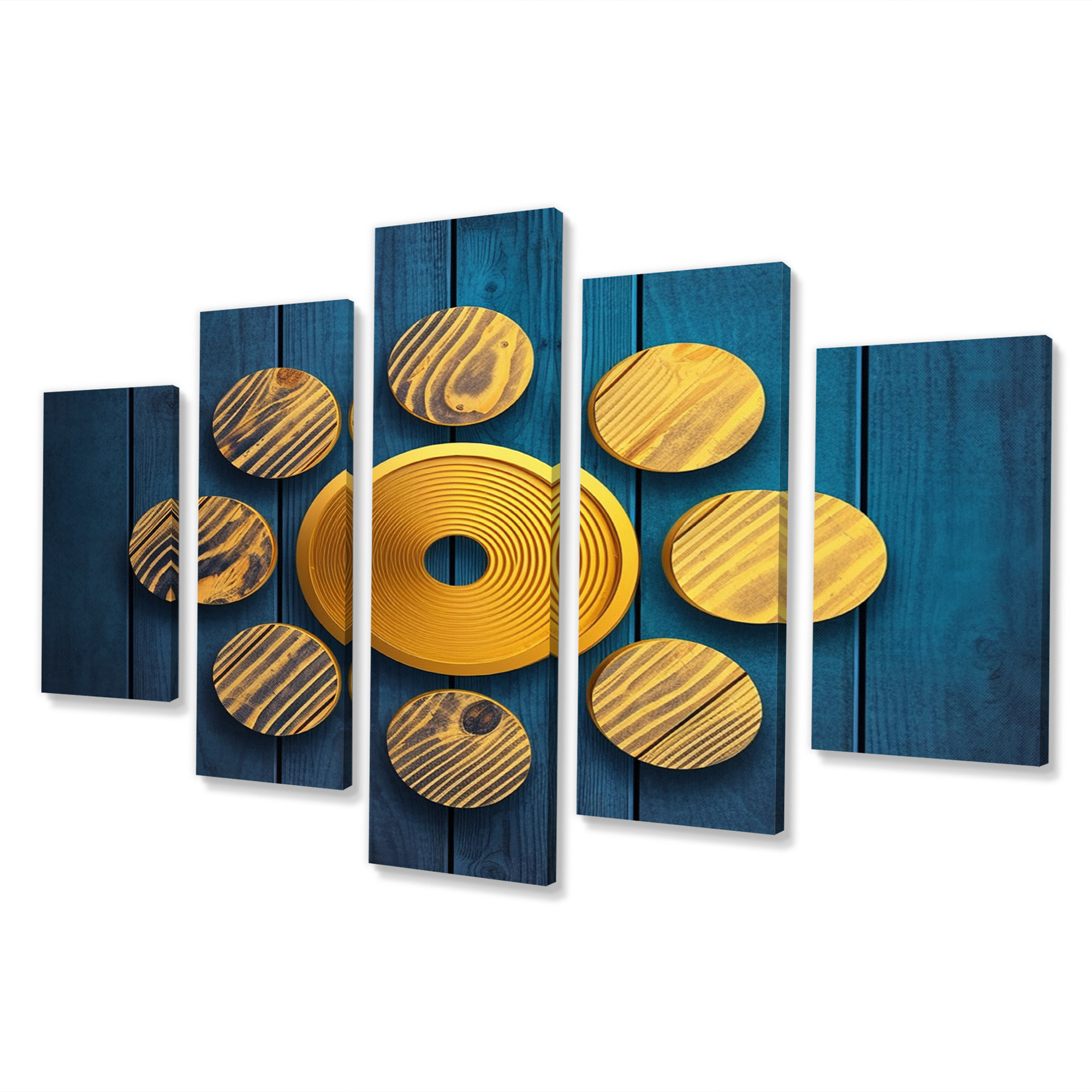 DesignArt Sacred Geometry In Blue And Gold - Modern Geometric Wall ...