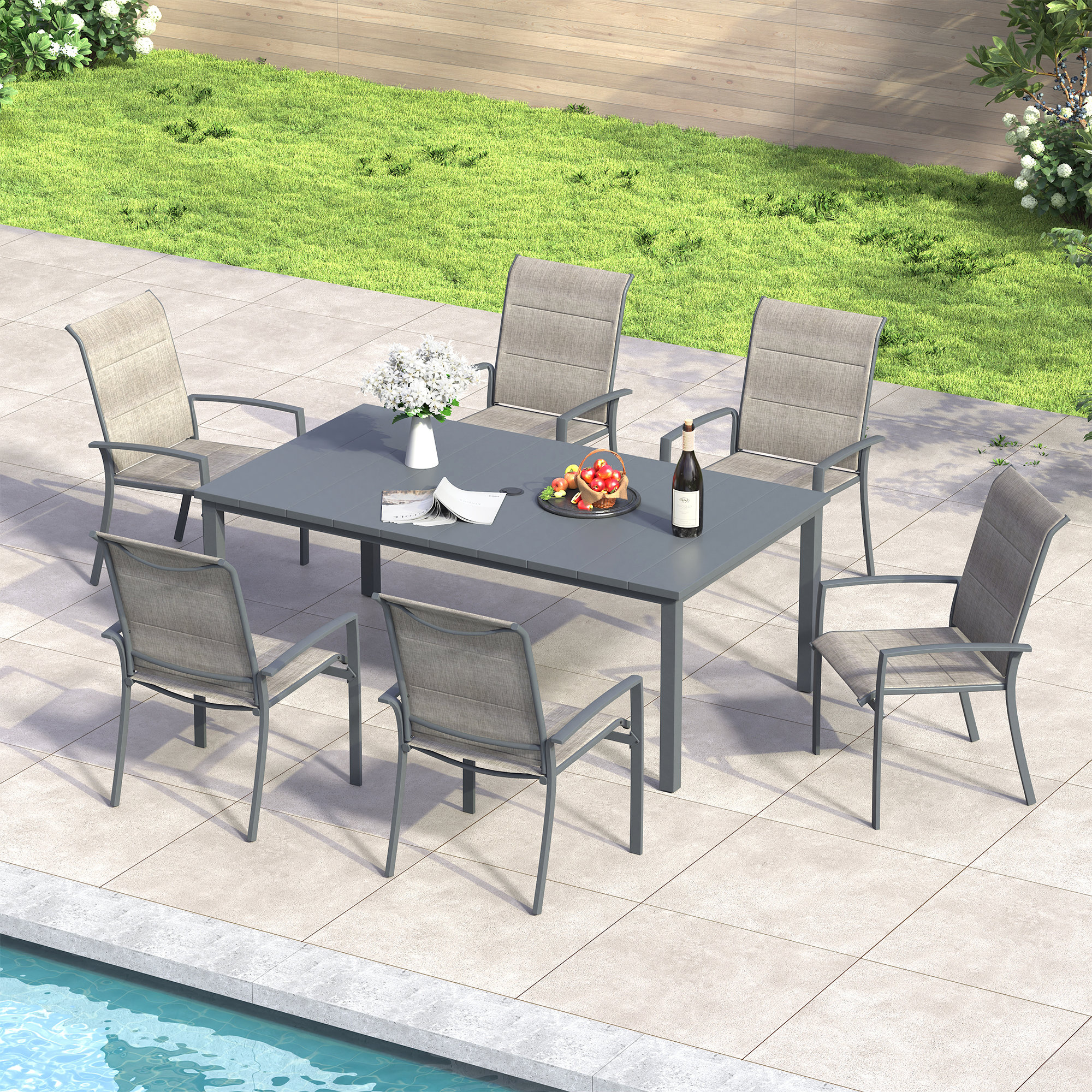Red Barrel Studio® 6-Person Patio Rectangular Dining Set with 63" Metal ...
