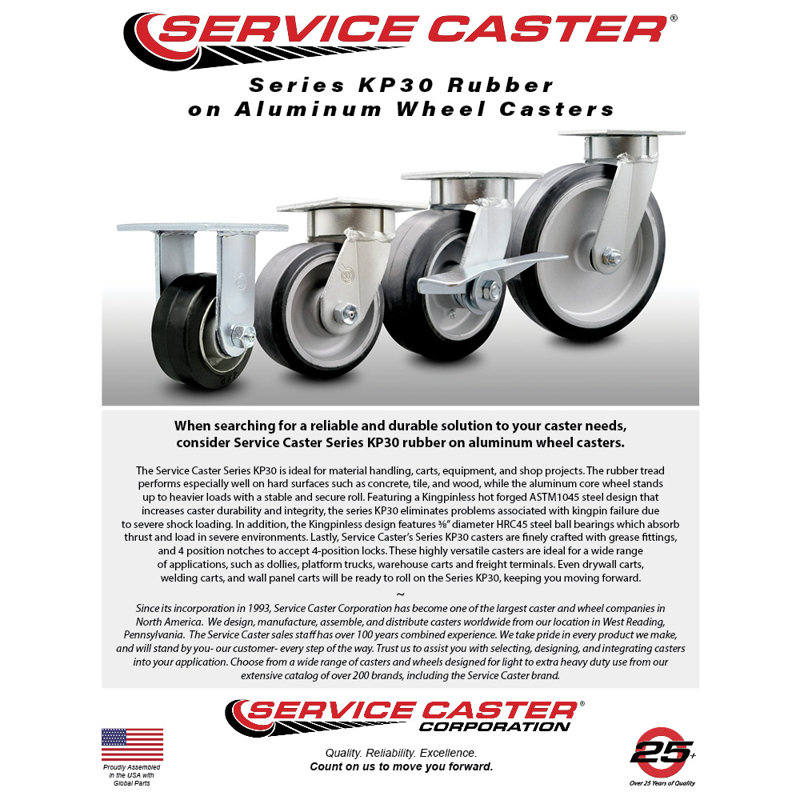 Service Caster 6 Inch Kingpinless Rubber on Aluminum Wheel Swivel ...