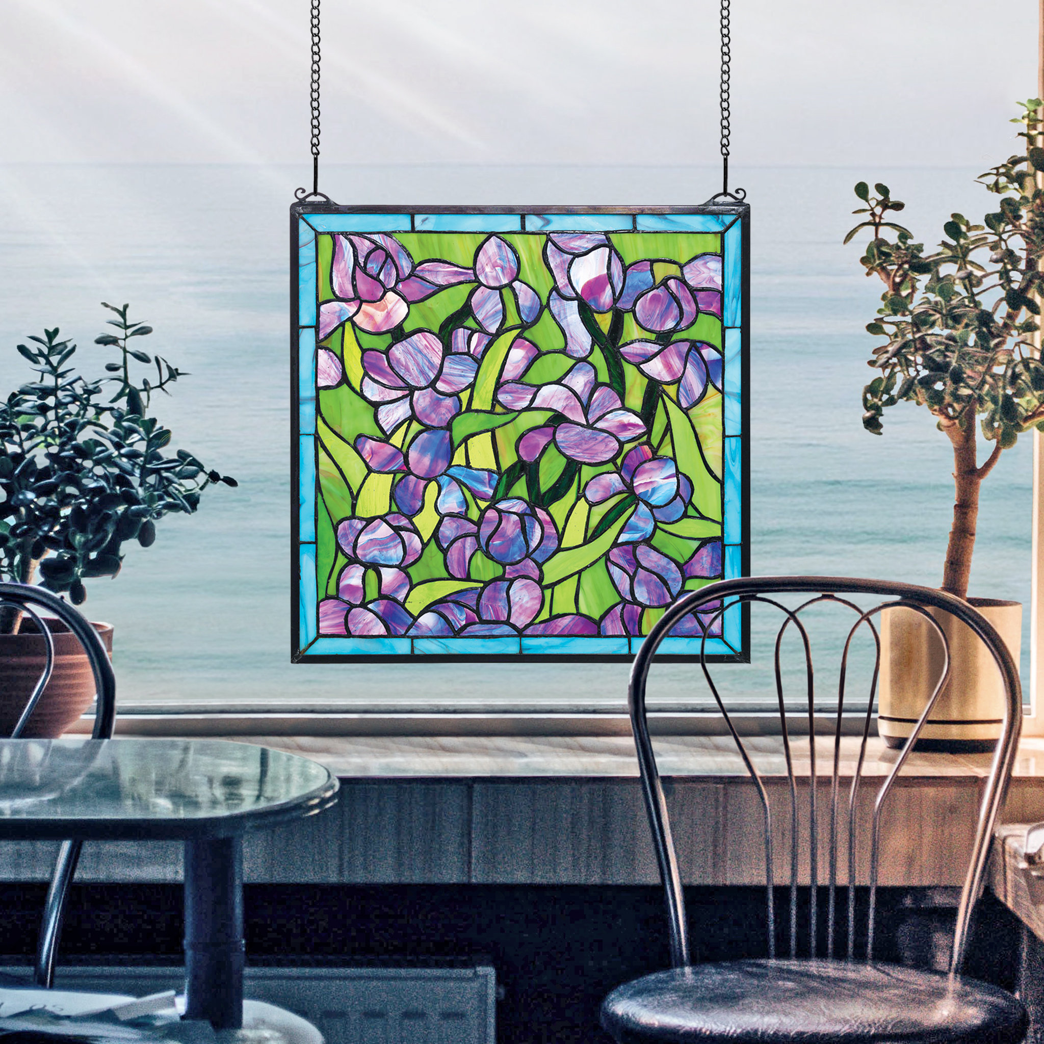 Design Toscano Saint-Remy Irises Stained Glass Window & Reviews ...