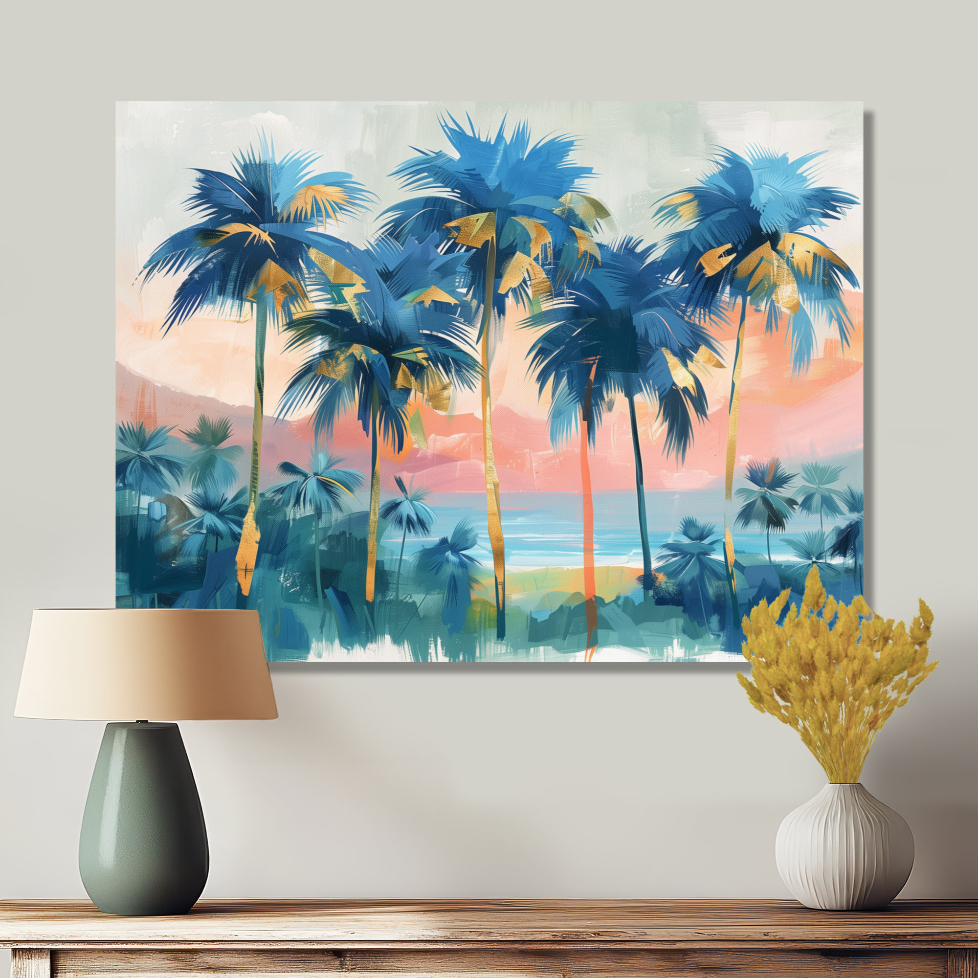 Bay Isle Home™ Abstract Coastal Palm Trees In Blue And Gold II - Palms ...