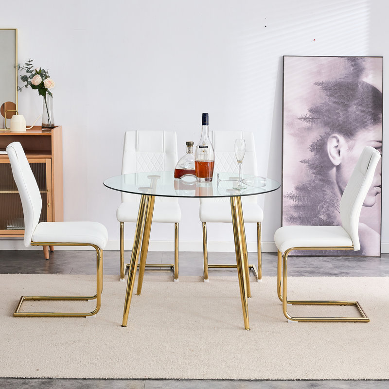 Mercer41 Anayjah 5-Piece Round Glass Top Dining Table Set | Wayfair