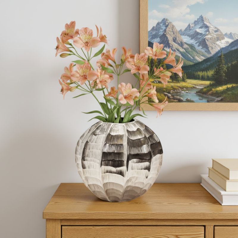 Birch Lane™ 9" Hammered And Etched Silver Round Vase | Birch Lane
