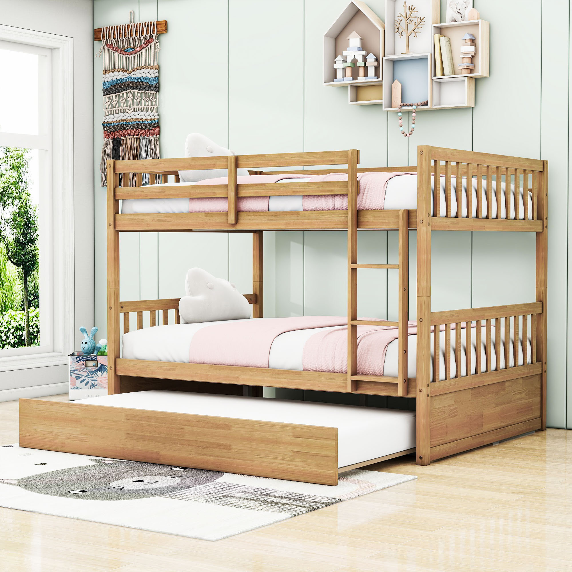 Harriet Bee Full Over Full Wooden Convertible Bunk Bed With Trundle And ...