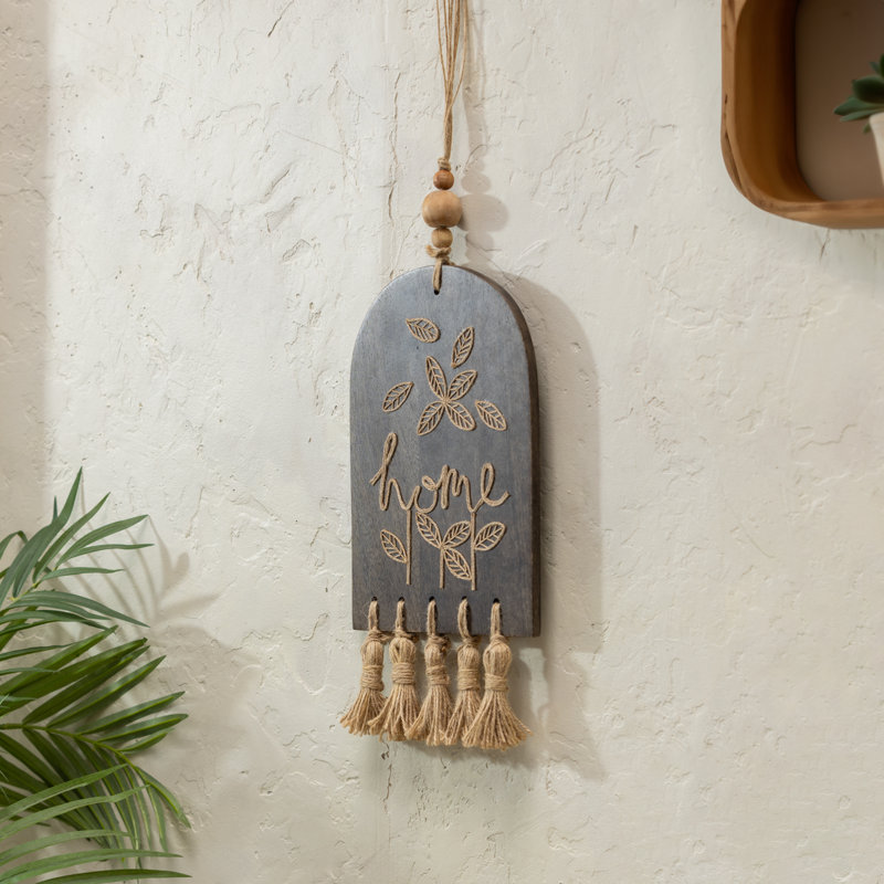 Winston Porter Mango Wood and Jute Wall Sign, 23"H | Wayfair