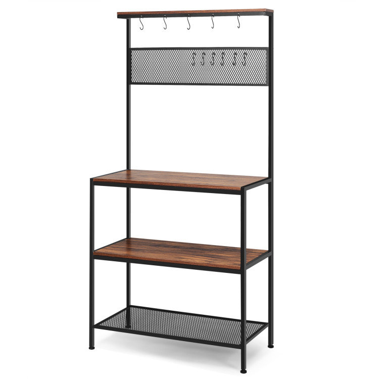 17 Stories 4-Tier Kitchen Rack Stand with Hooks and Mesh Panel | Wayfair