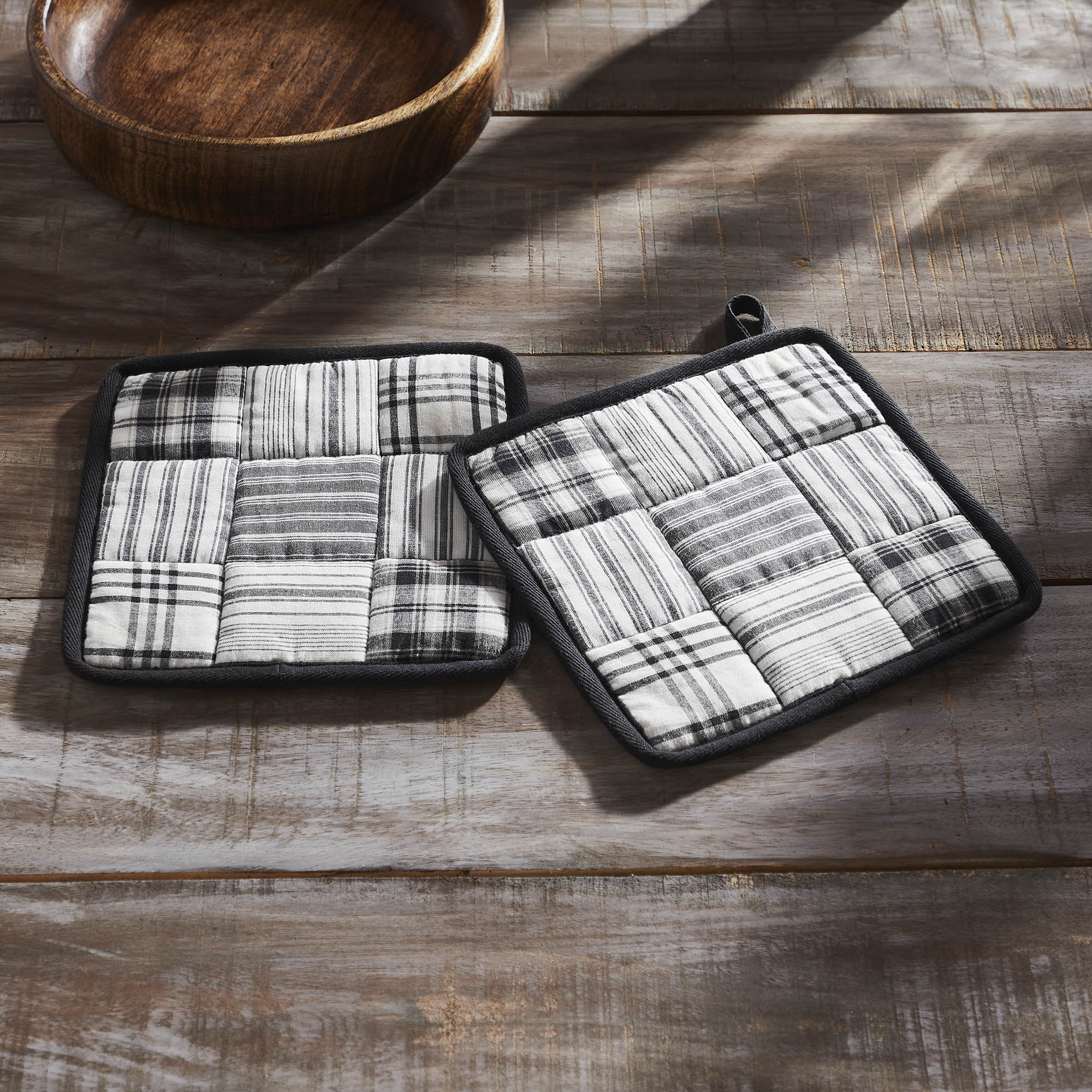 VHC Brands Sawyer Mill Black Patchwork 100% Cotton Pot Holder Set | Wayfair