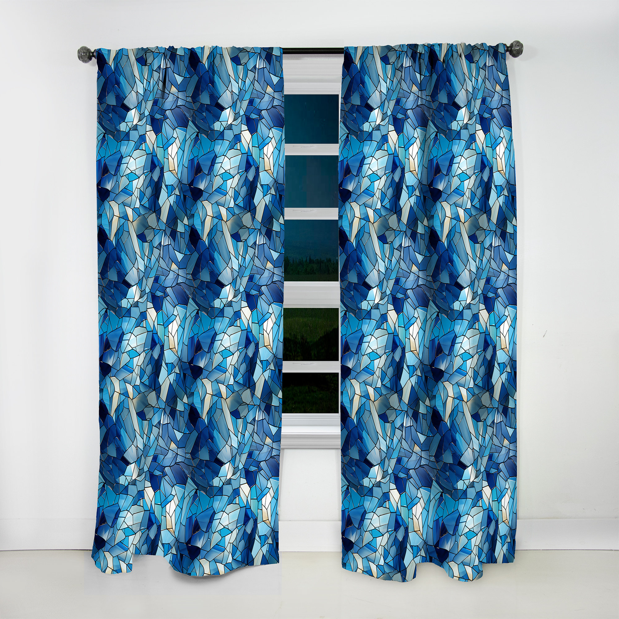 Design Art Deep Cobalt Blue Symmetry Glass I - Abstract Curtain ...