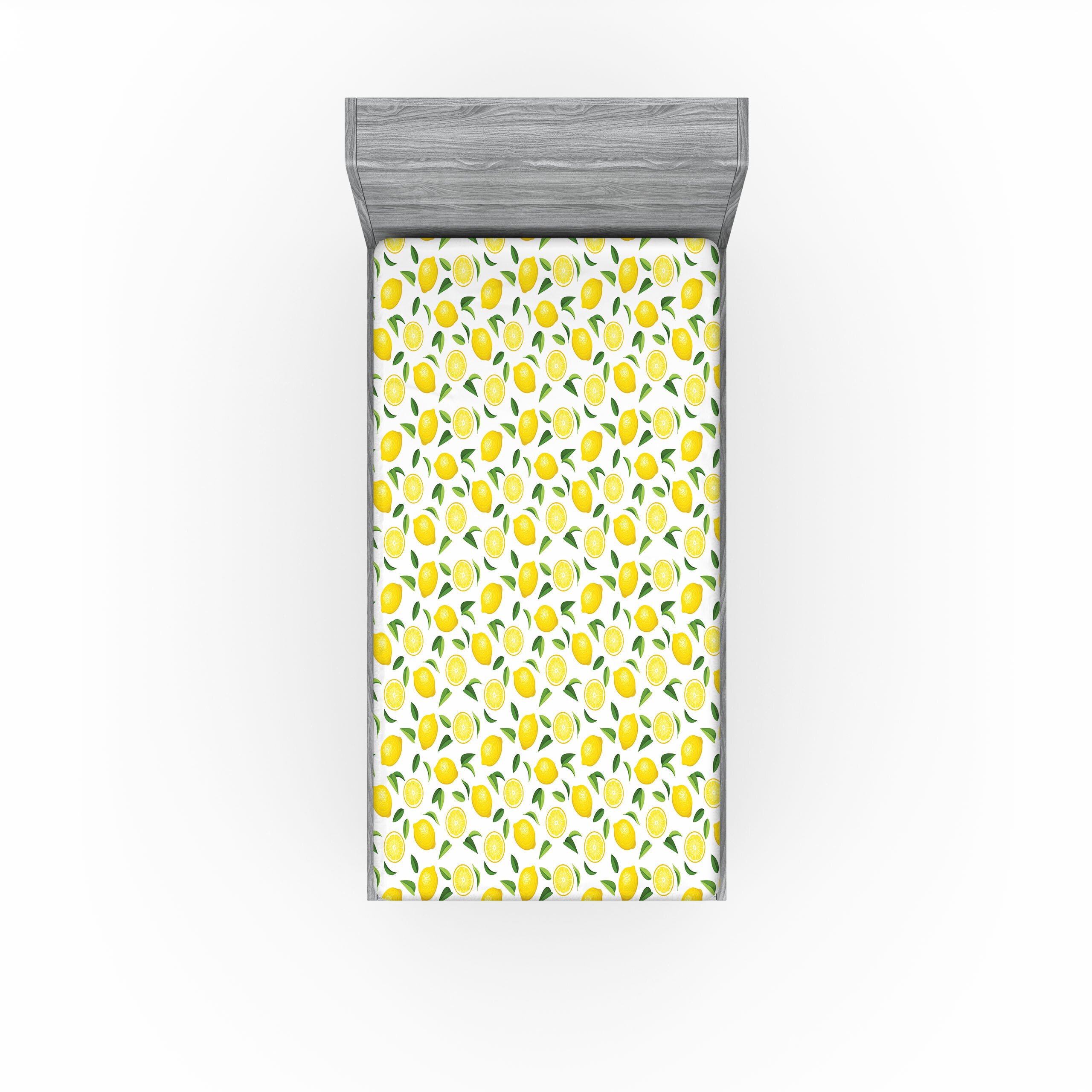 Ambesonne Lemon Fitted Sheet 2-Pack Fruit Art Lemons and Leaves Yellow ...
