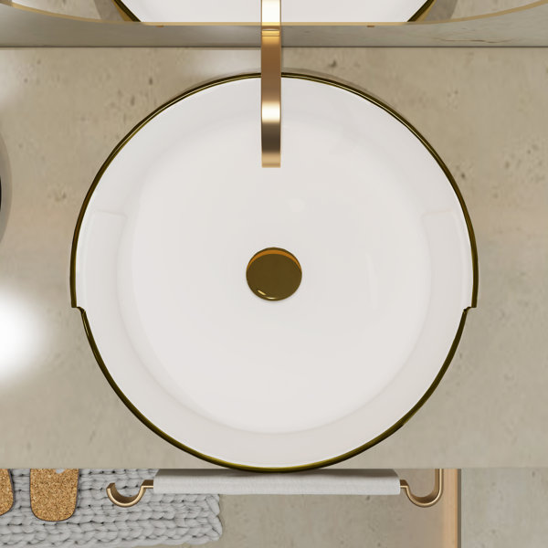 MEJE 16.75" Luxury Golden/Silver Stripe Round Art Basin, Bathroom ...