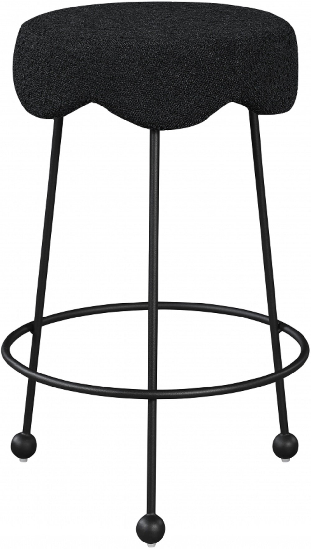 Wrought Studio™ Kenneth Stool Rich Black Boucle Fabric And Matte Black ...