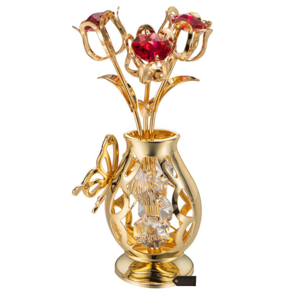 Matashi Crystal 24K Gold Plated Tulips with Butterfly In A Vase With ...